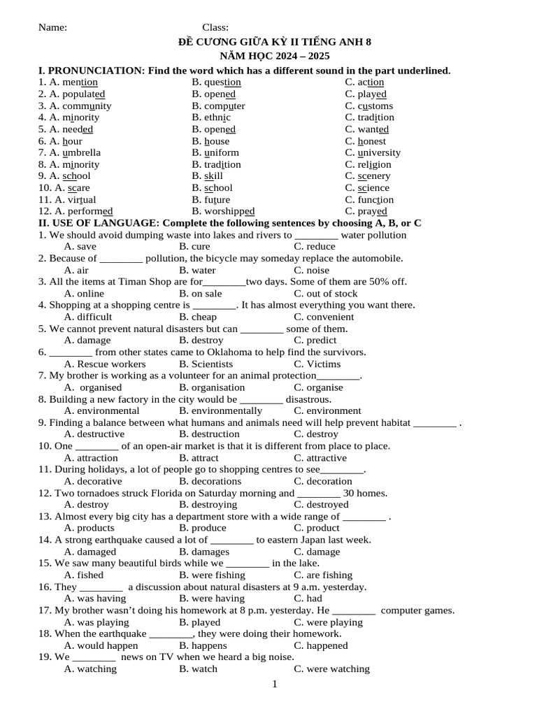 ĐỀ CƯƠNG GIỮA KỲ 2 ANH 8 | PDF | Tornadoes | Convenience Store