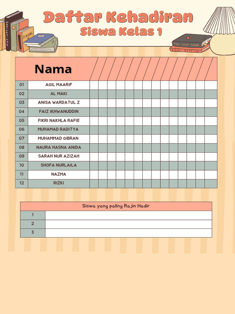 Back-to-School Classroom Attendance Document in Beige, Brown, and ...