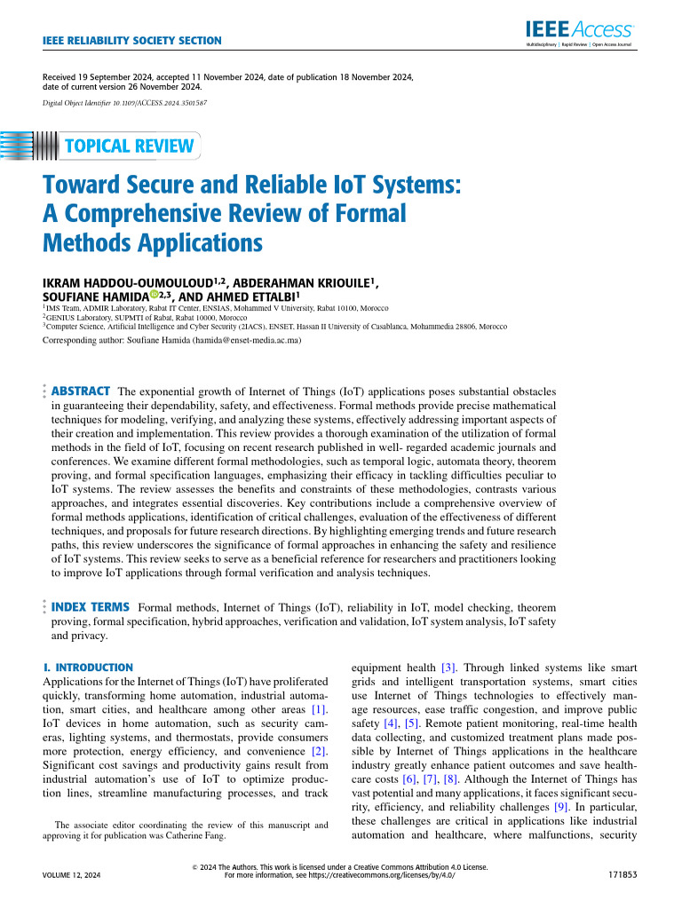 Toward Secure and Reliable IoT Systems A Comprehensive Review of Formal Methods Applications ...