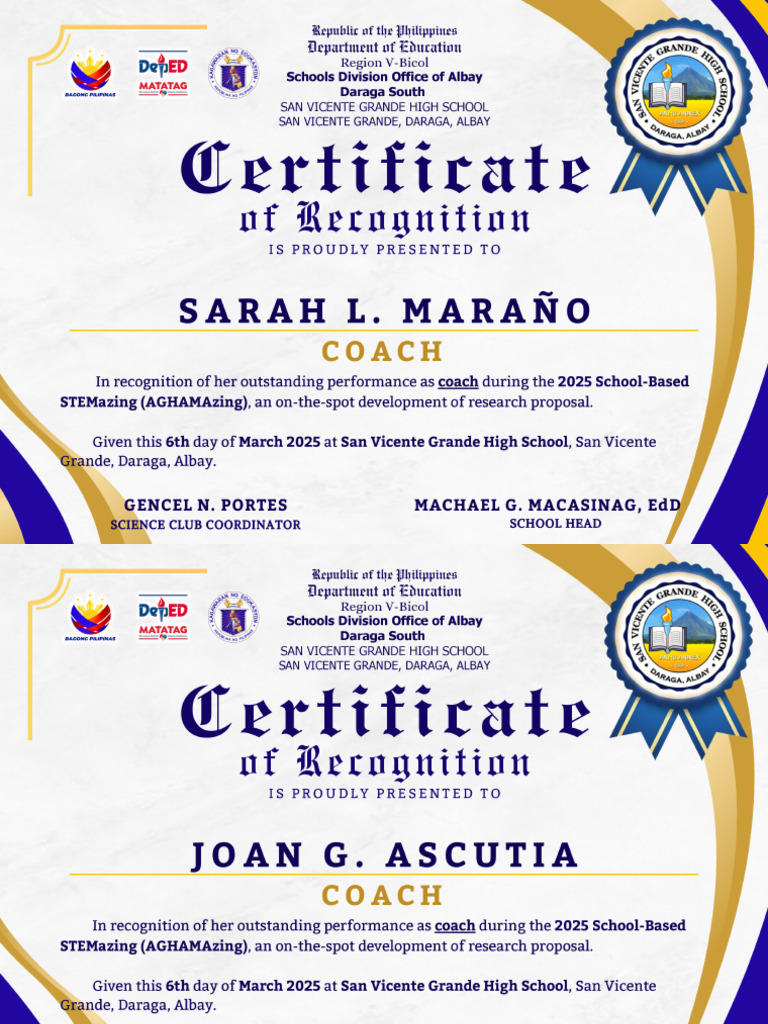 Template-Cert-Quarterly Recognition | PDF