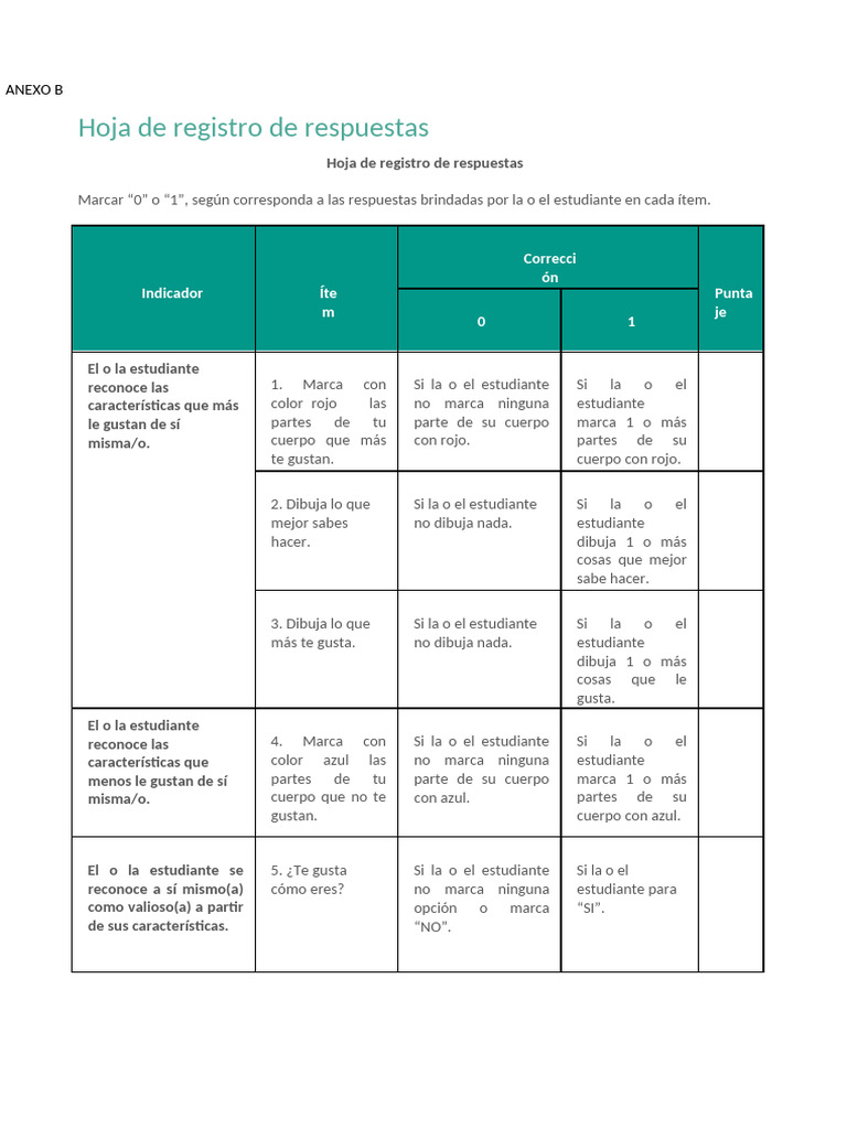 ANEXO B CORRECCION PUNTAJE PRIM III | PDF