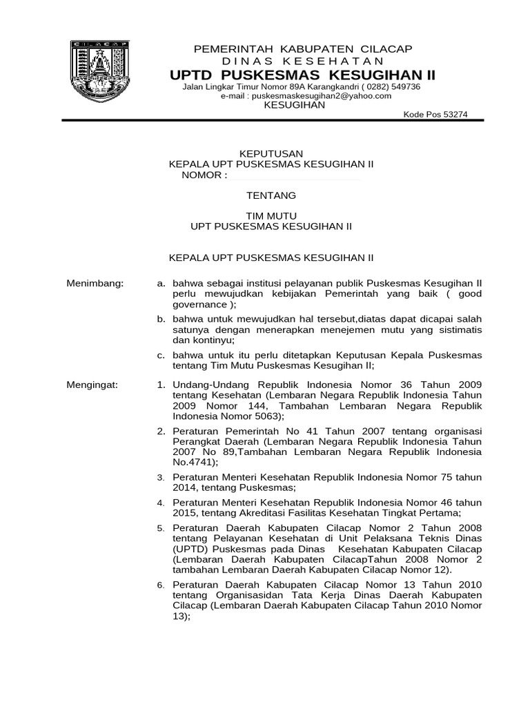 3.1.1 Ep 1 SK Penanggung Jawab Mutu Dan Lampiran - ksg2 | PDF