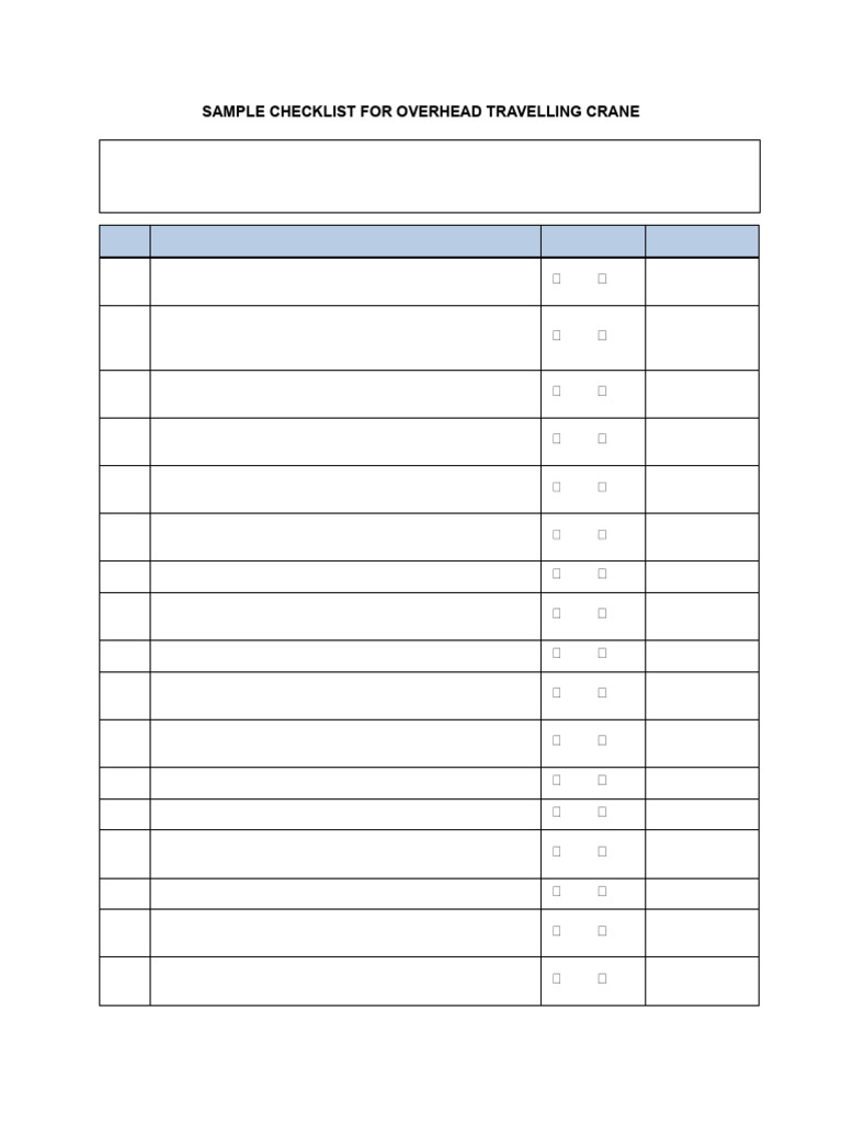 Overhead Crane Safety Checklist | PDF | Crane (Machine) | Manufactured ...