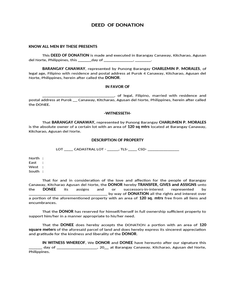 Deed of Donation for Barangay Canaway | PDF | Common Law | Natural Resources Law