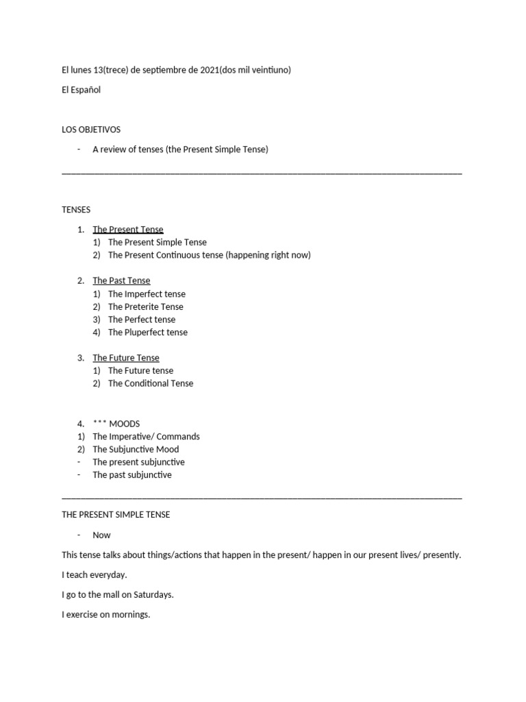 Introduction To Tenses and The Present Simple Tense | PDF | Grammatical ...