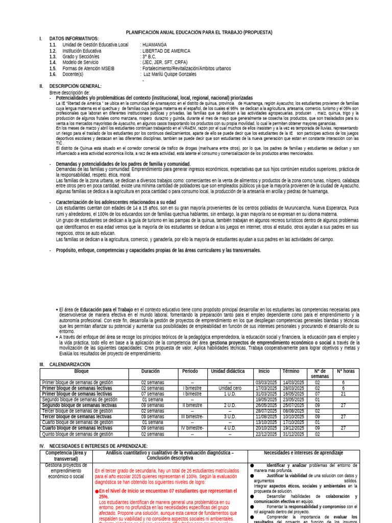 Esquema_planificacion_anual Ept 2025 - Modelado 3ero | PDF | Evaluación | Aprendizaje