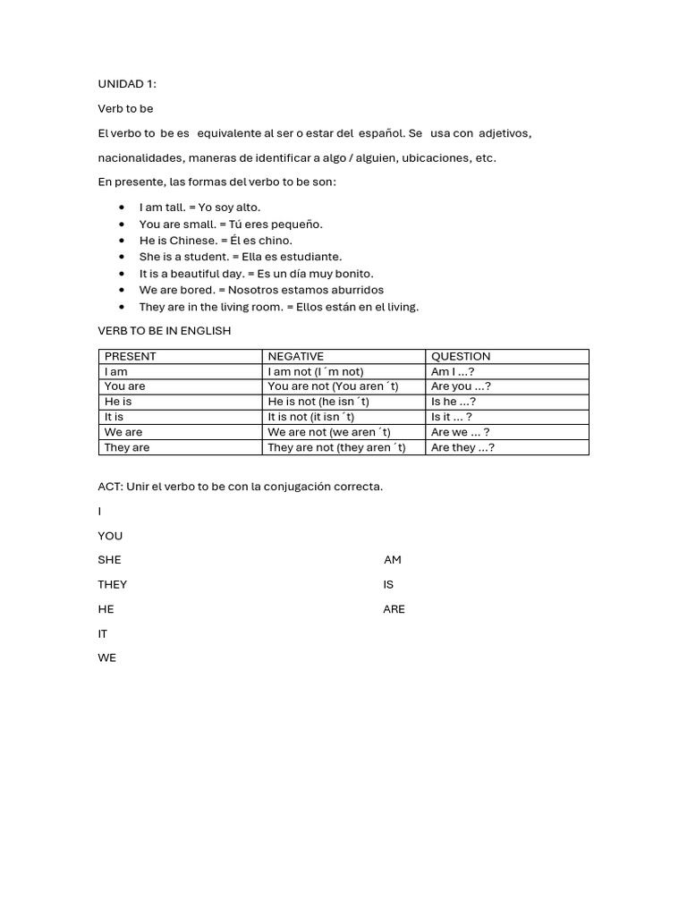 UNIDAD 1 Ingles 1 2025 Clase 1 | PDF | Idiomas | Estudios de idiomas ...