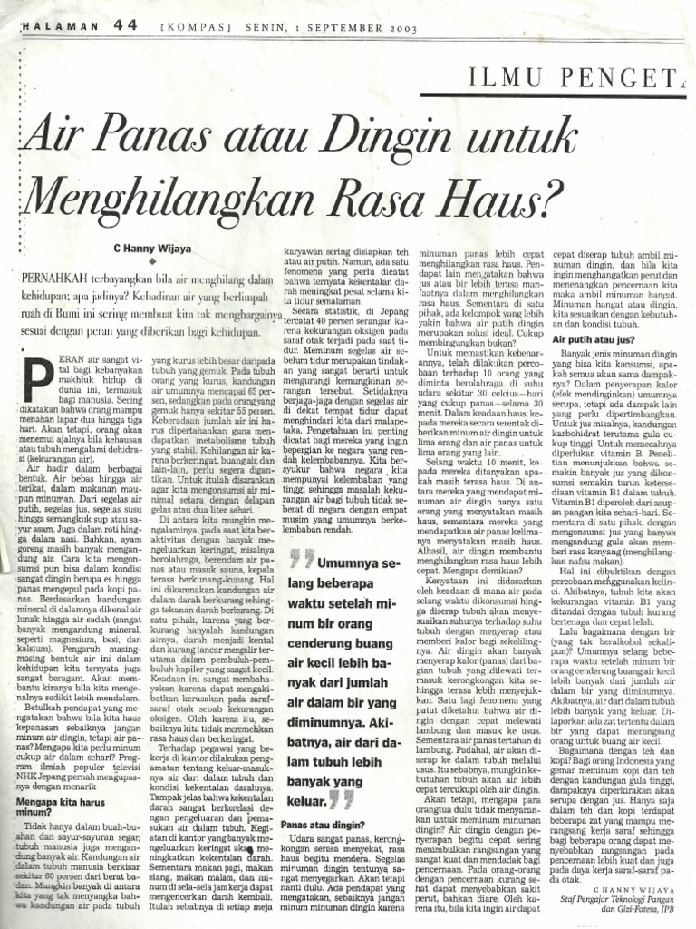Air Panas Atau Dingin Untuk Menghilangkan Rasa Haus | PDF