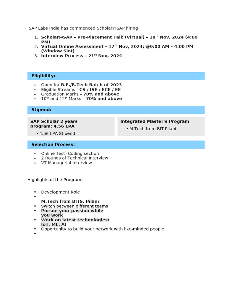 SAP Scholar Program 2025 Details | PDF