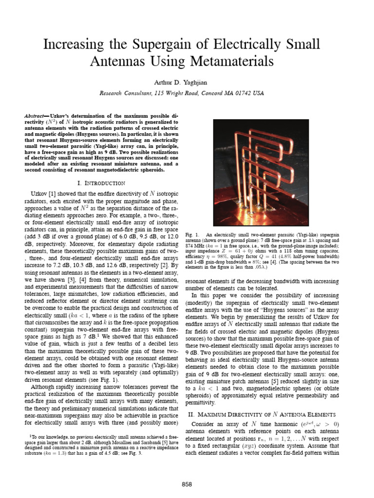 Increasing The Supergain of Electrically Small Antennas Using Metamaterials | PDF | Antenna ...