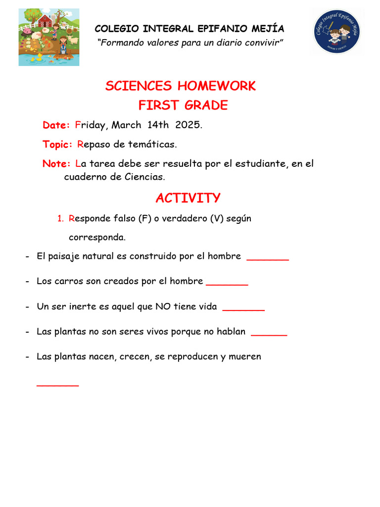 1° SCIENCES HOMEWORK - 14 03 | PDF