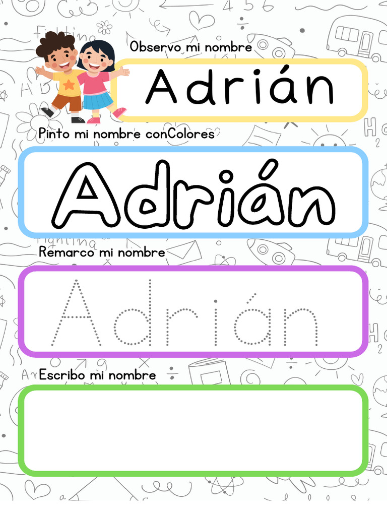 Hoja de Trabajo para Escritura Del Nombre Ilustrativo Colorido | PDF