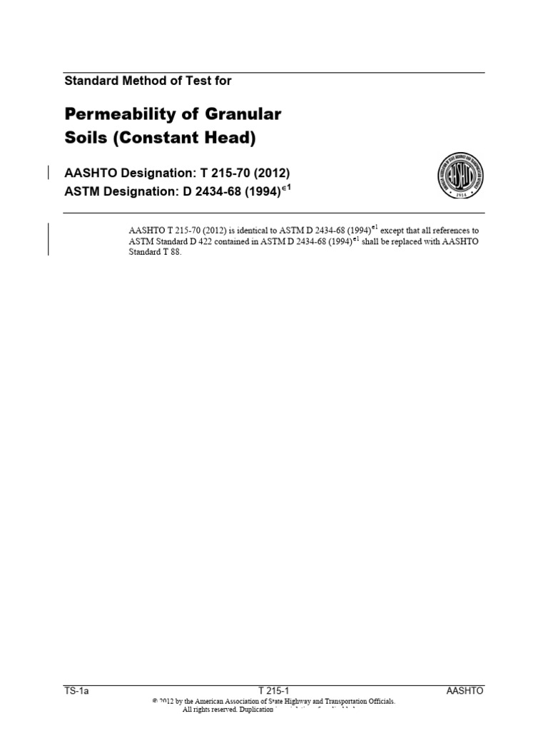 Aashto T215-70 (2012) | PDF