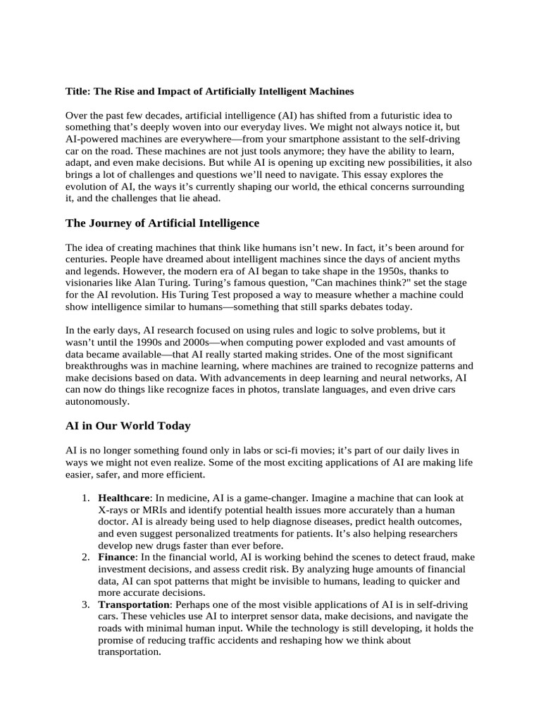 Essay On Artificially Intelligent Machines | PDF | Artificial Intelligence | Intelligence (AI ...