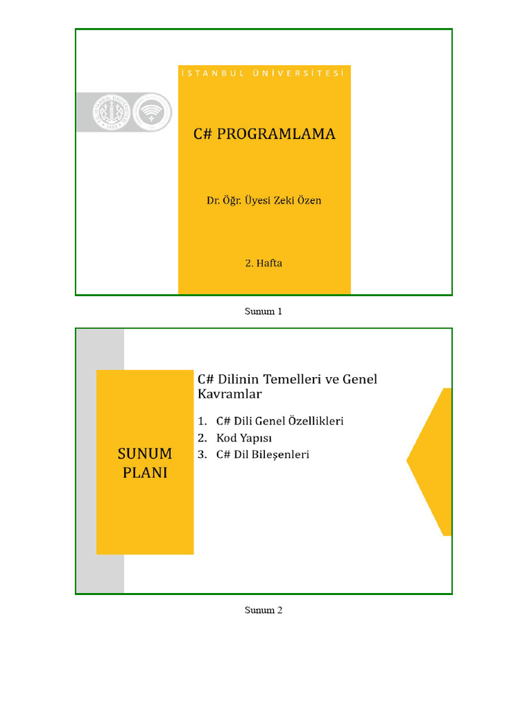 Ders - C# Programlama - Ünite - 2. C# DİLİNİN TEMELLERİ VE GENEL KAVRAMLAR - Sunum | PDF