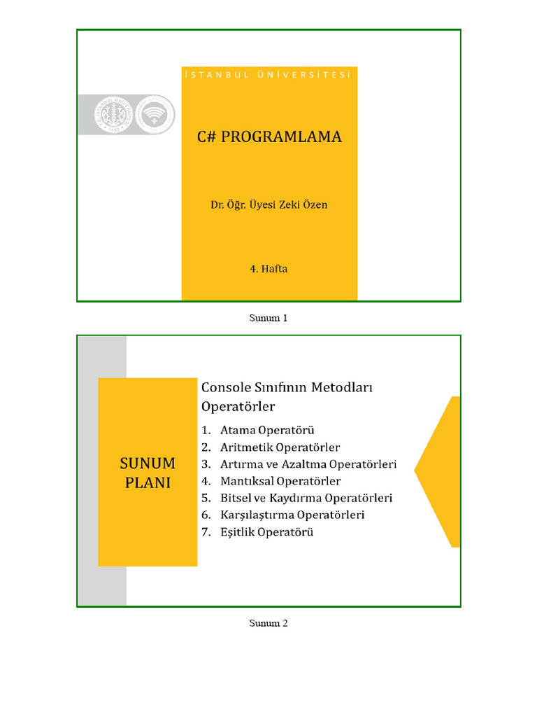 Ders - C# Programlama - Ünite - 4. OPERATÖRLER - Sunum | PDF