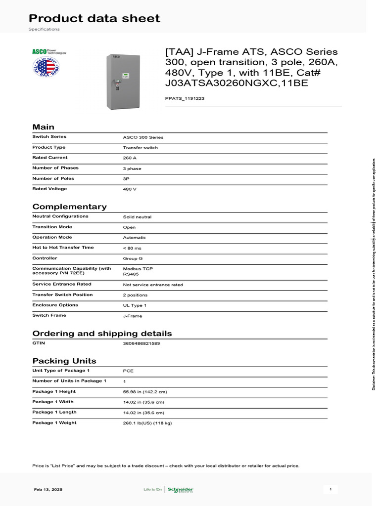 Schneider Electric - ASCO-SERIES-300-Group-G-Power-Transfer-Switch ...