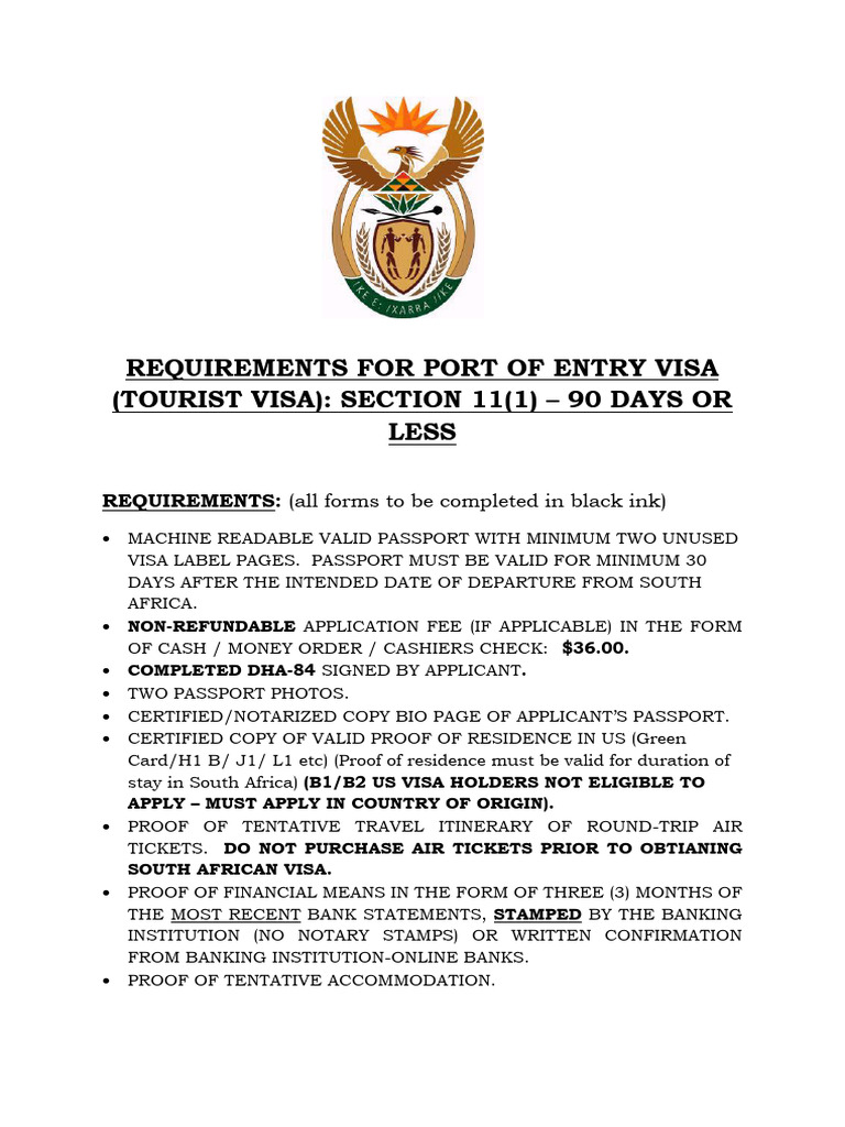 Port of Entry Visa Tourist Visa Section 111 90 Days or Less | PDF ...