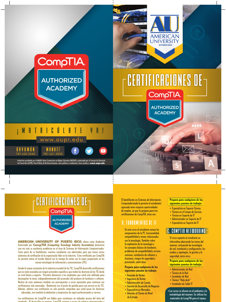 Folleto Certificaciones CompTIA - AUPR2016 | PDF | Comp Tia | Tecnologías de la información