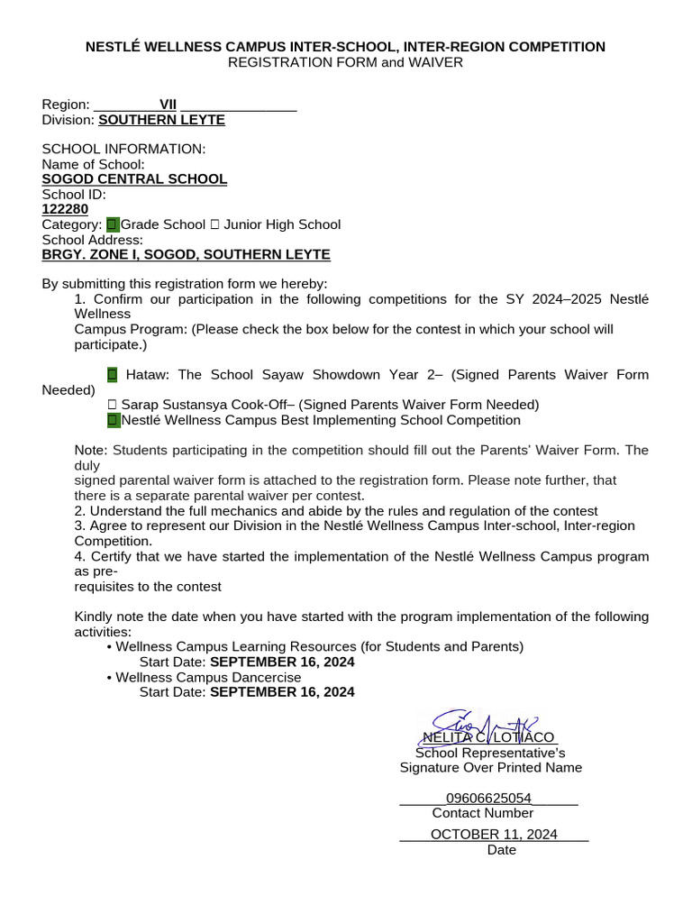 Nestlé Wellness Campus Registration Form | PDF