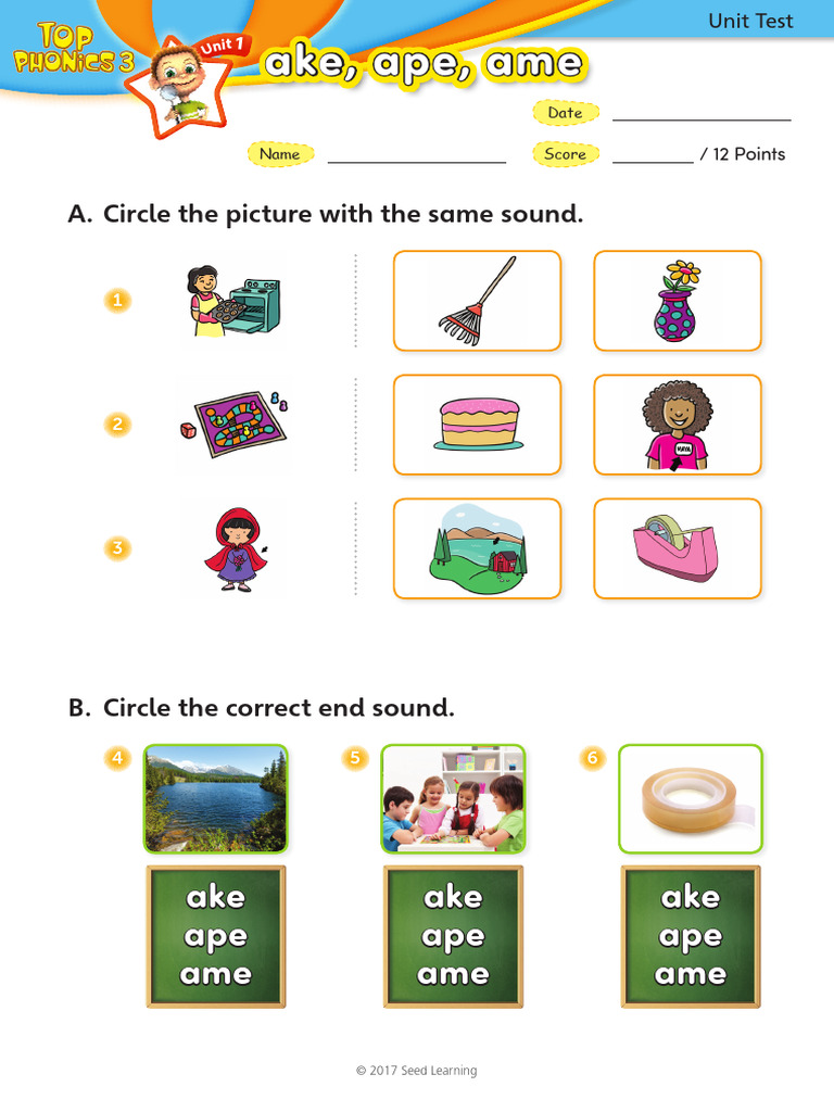 Top Phonics Level 1 Unit Tests | PDF