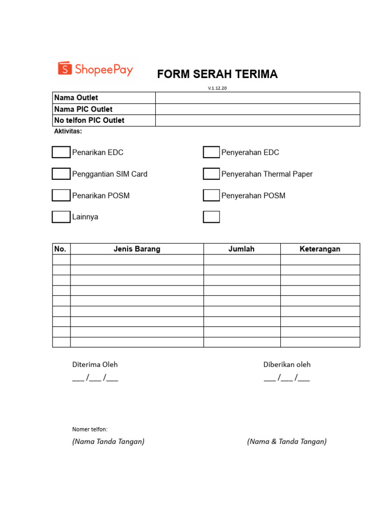 Form Serah Terima EDC dan POSM | PDF