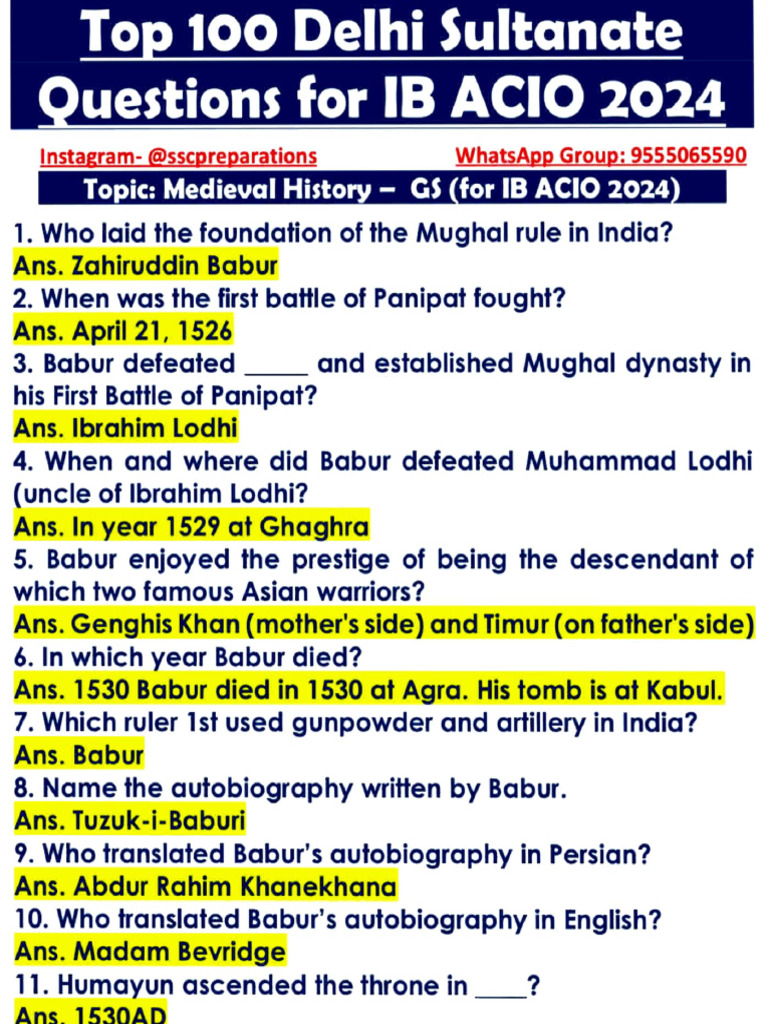 Delhi Sultanate and Mughal Empire 100 | PDF | Mughal Empire