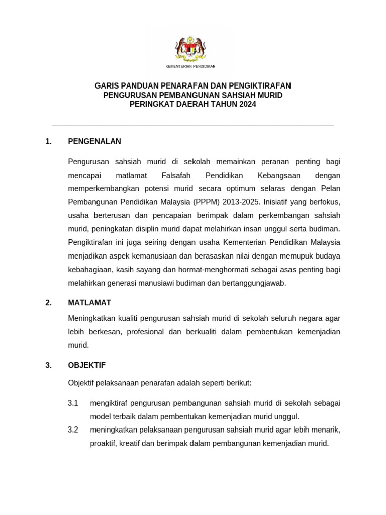 GARIS PANDUAN PENARAFAN DAN PENGIKTIRAFAN PPDa Daerah | PDF