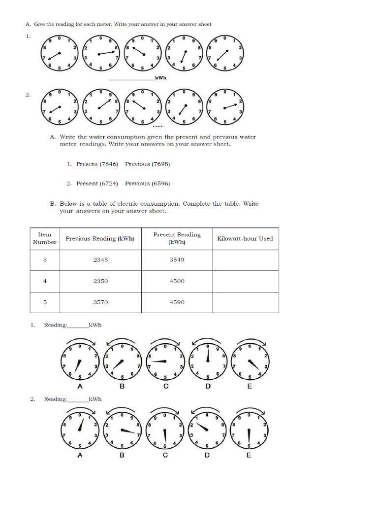 Meter Reading Activity | PDF