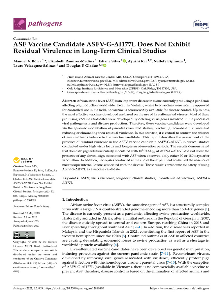 ASF Vaccine Candidate ASFV G I177L Does | PDF | Vaccines | Infection