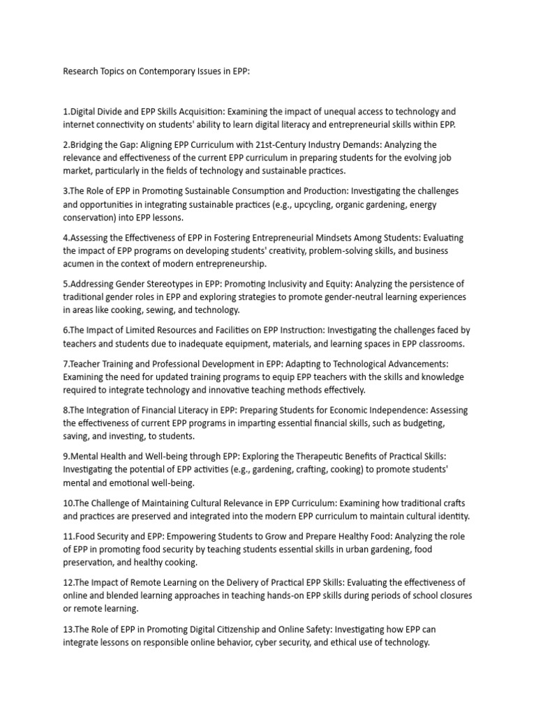 Contemporary EPP Research Topics | PDF | Learning | Cognition