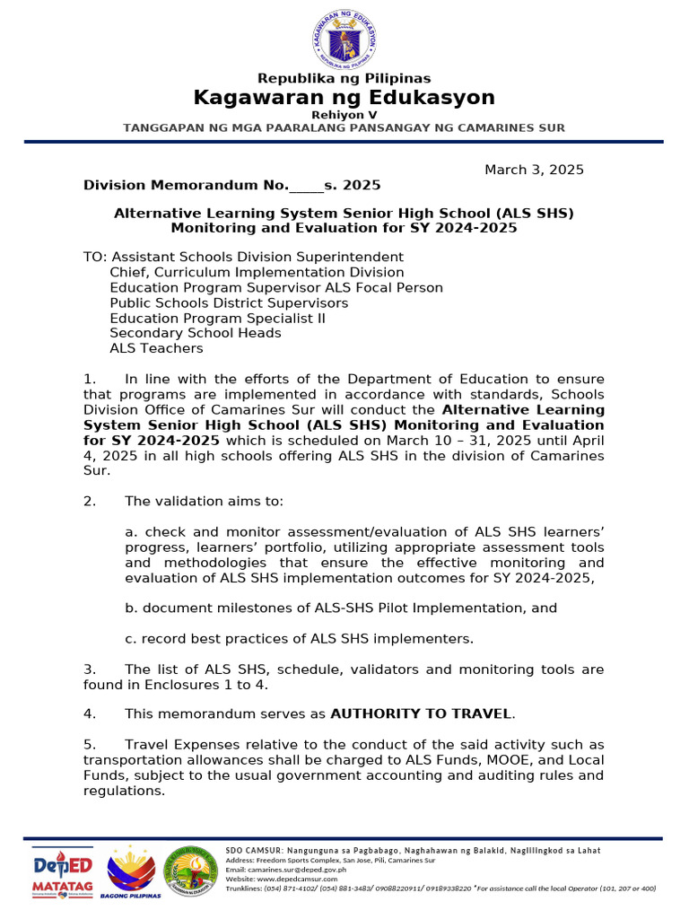 ALS SHS Monitoring & Evaluation 2025 | PDF | Evaluation | Change Management