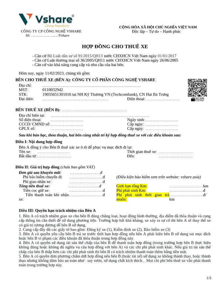 Hop Dong Thue Xe | PDF