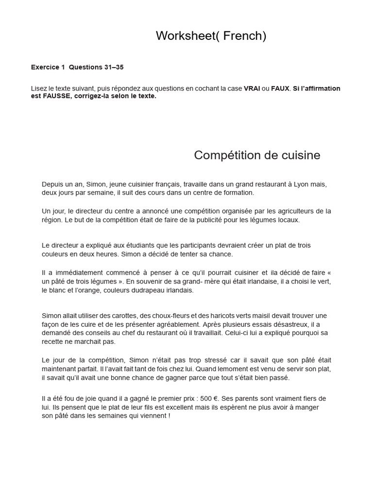 French Worksheet 1 | PDF | Bénévolat