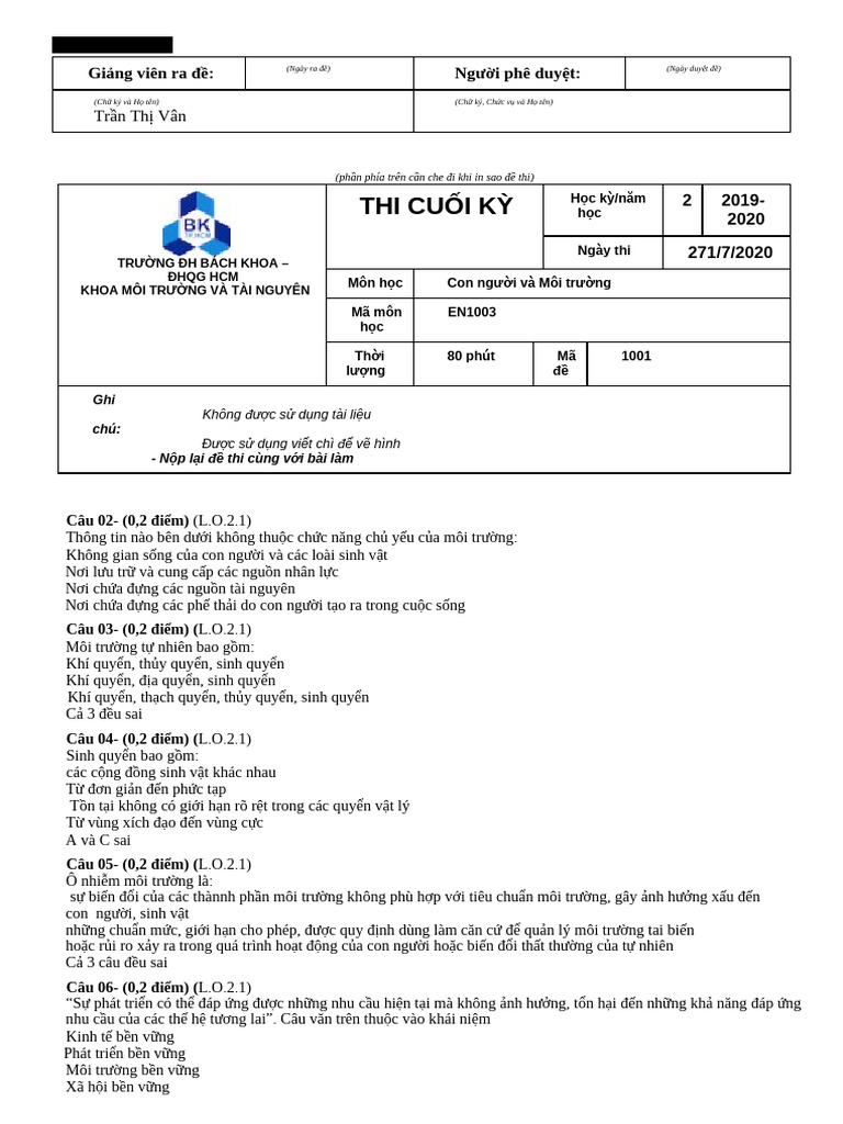 CNMT - HK201 - ĐỀ THI VÀ ĐÁP ÁN | PDF
