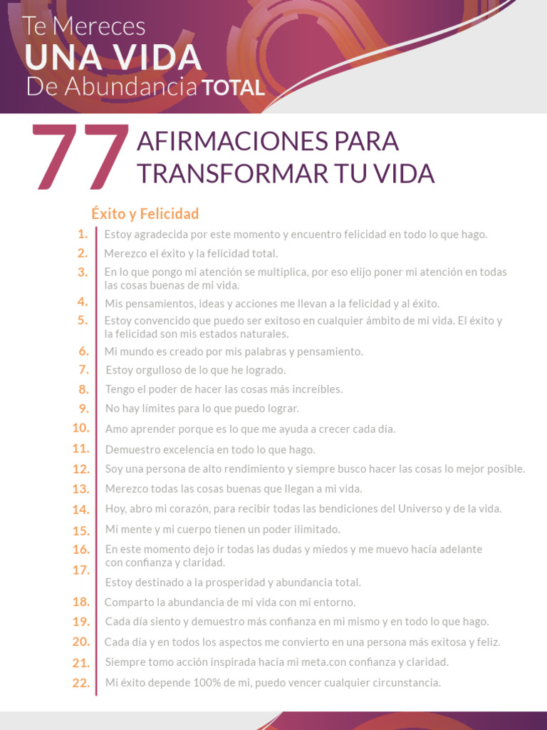 21 Afirmaciones para Transformar Tu Vida | PDF | Amor | Felicidad