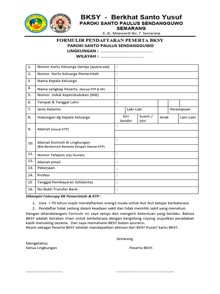 Formulir Pendaftaran Peserta BKSY | PDF