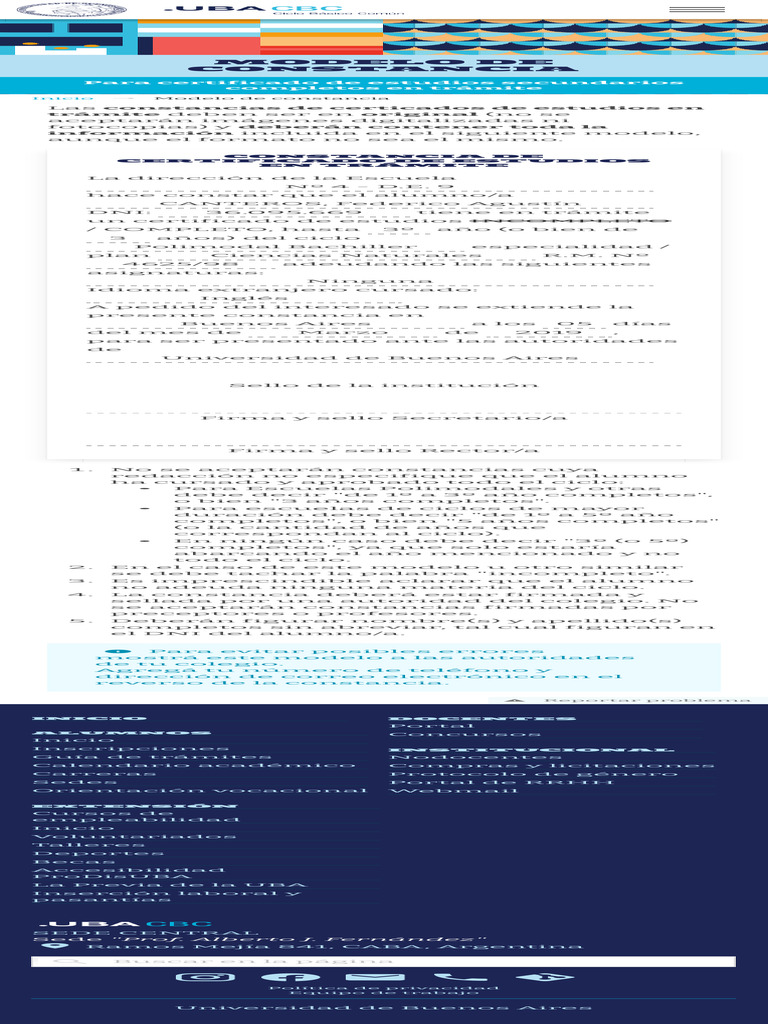 UBA CBC - Modelo de Constancia | PDF