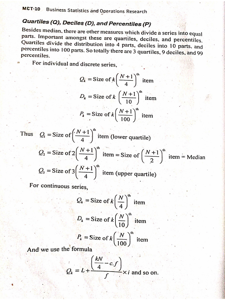 Quartile, Decile, Percentile (Unit-3) | PDF