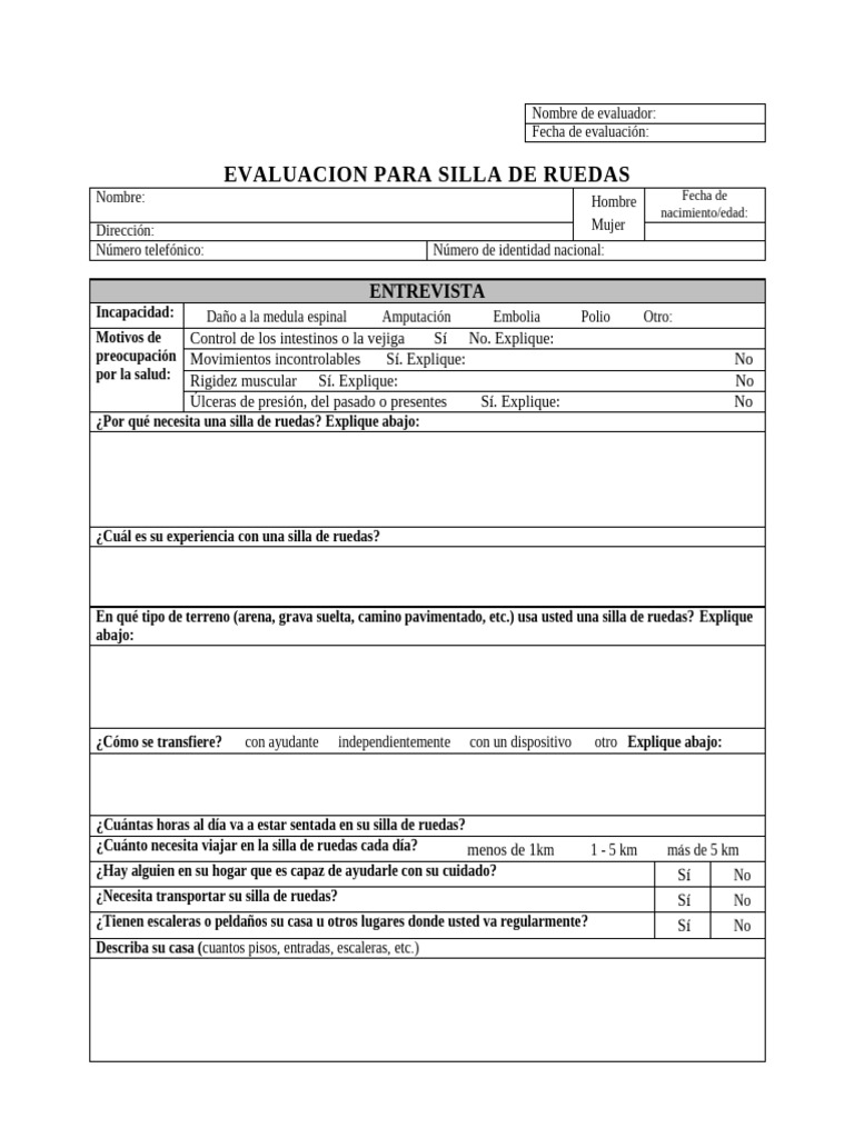 Evaluación Silla de Ruedas | PDF