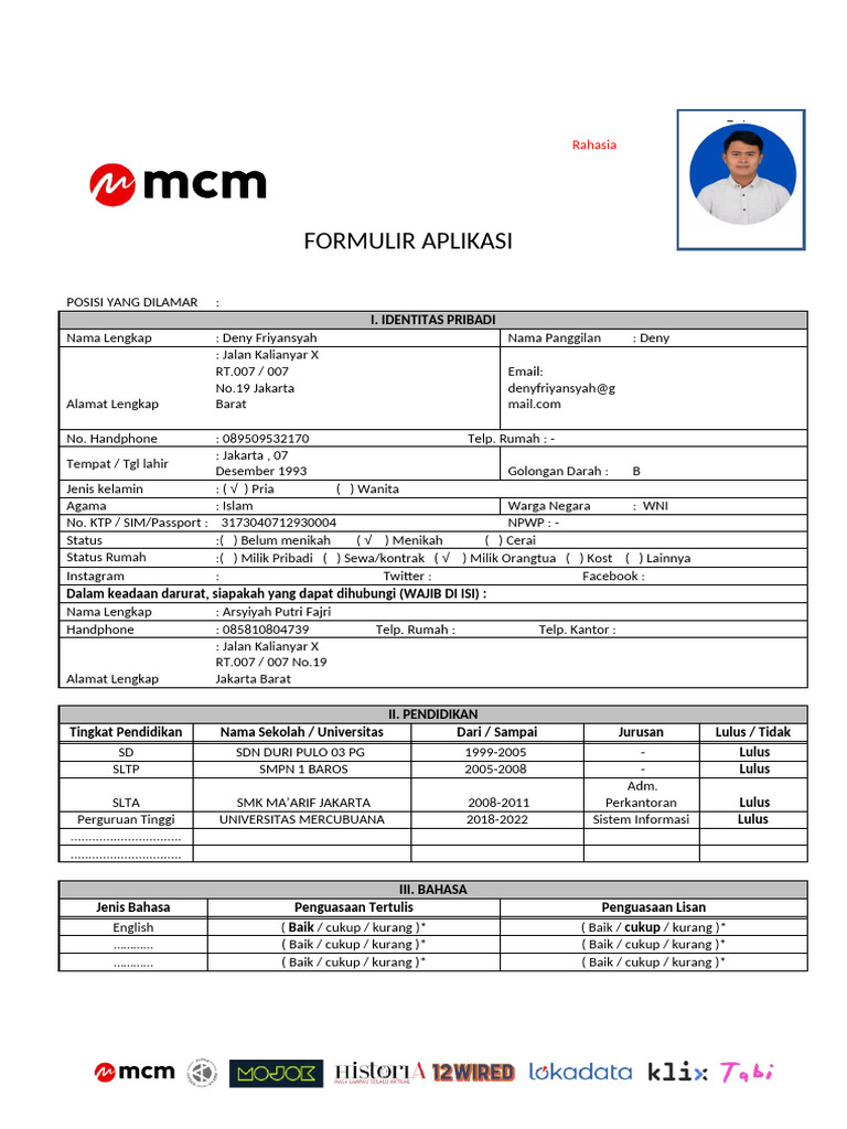 Applicants Form MCM - 2025 | PDF