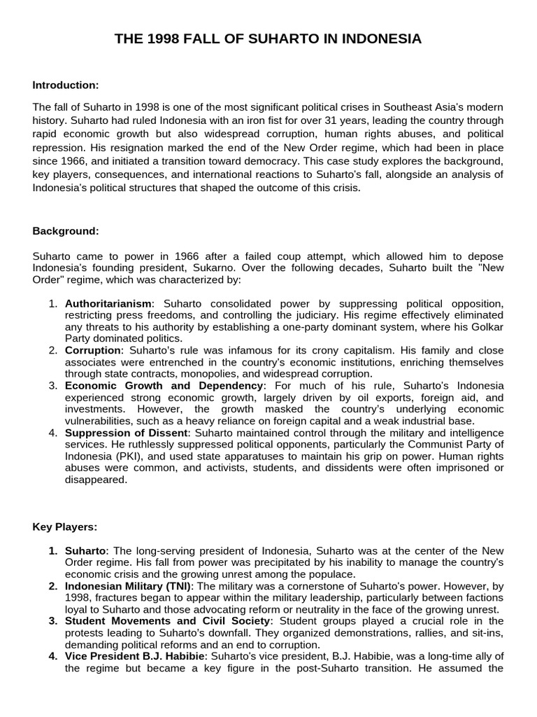 The 1998 Fall of Suharto in Indonesia | PDF | Indonesia | 1997 Asian Financial Crisis