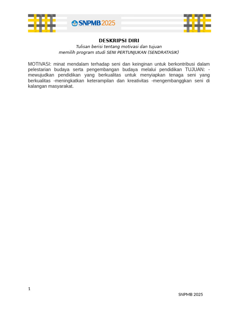Template Deskripsi Diri Sendratasik (SNPMB 2025) | PDF
