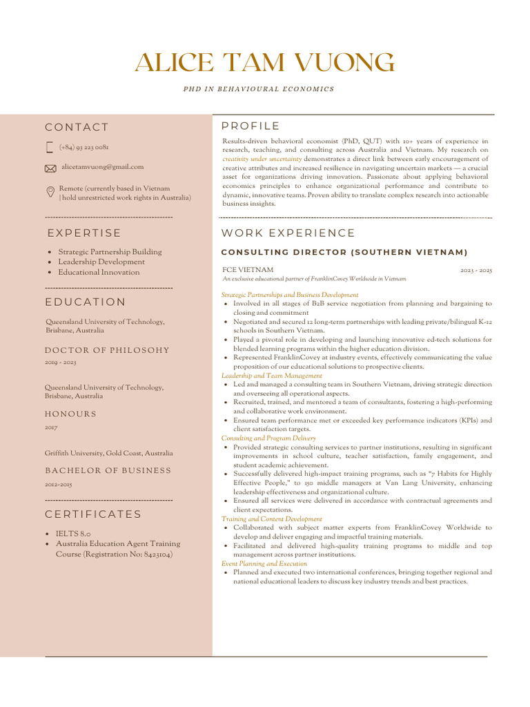 2025 Alice Tam Vuong CV | PDF | Leadership | Business