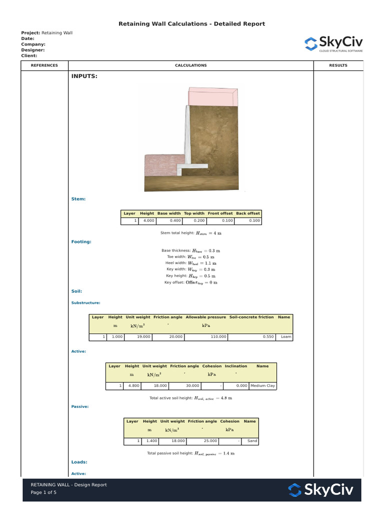 Retaining Wall Design Calculations Report | PDF | Civil Engineering ...