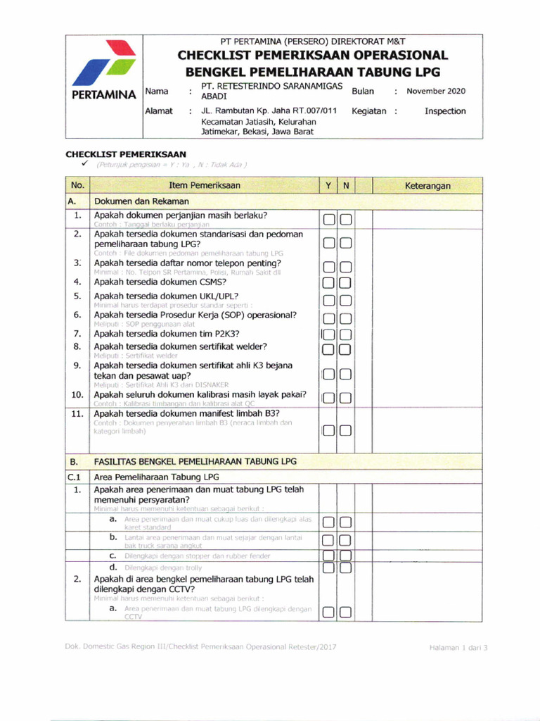 Cheklist Inspeksi | PDF