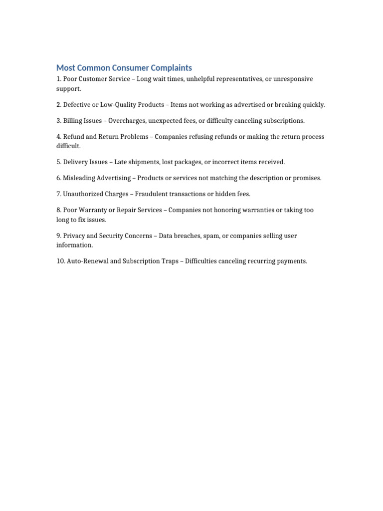 Consumer Complaints | PDF
