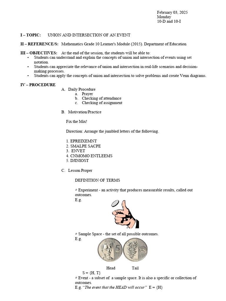 Union and Intersection of An Event | PDF | Intersection (Set Theory) | Mathematical Concepts