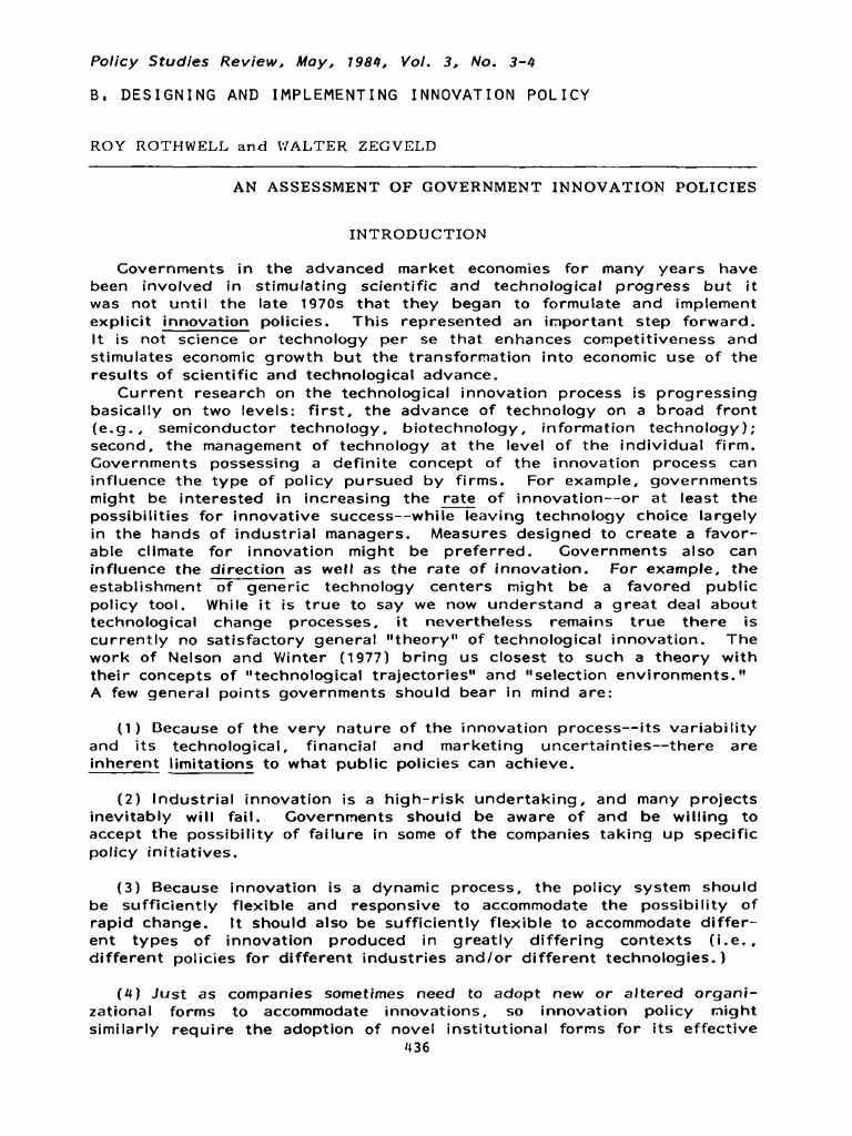 1984-An Assessment of Government Innovation Policies | PDF | Innovation ...