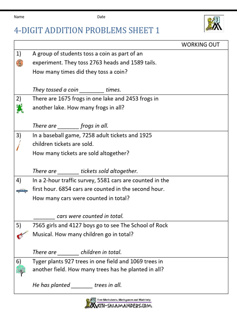 4 Digit Addition Word Problems 1 | PDF